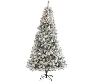 NEARLY NATURAL 8' Flocked Fir Christmas Tree - One-color