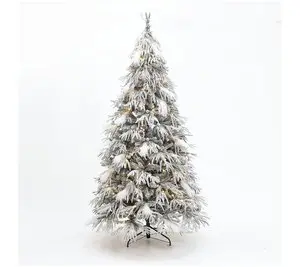 LUXEN HOME Luxenhome 7.5ft Pre-lit Flocked Slender Artificial Tree - One-color