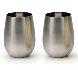 RSVP Stemless Stainless Steel Wine Glasses, 18o Z Set Of 2 - Silver