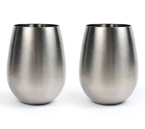 RSVP Stemless Stainless Steel Wine Glasses, 11o Z Set Of 2 - Silver