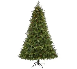 NEARLY NATURAL 8' Christmas Tree With Lights An D Pinecones - One-color