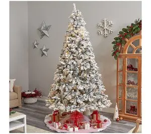 NEARLY NATURAL 9' Flocked Christmas Tree - One-color