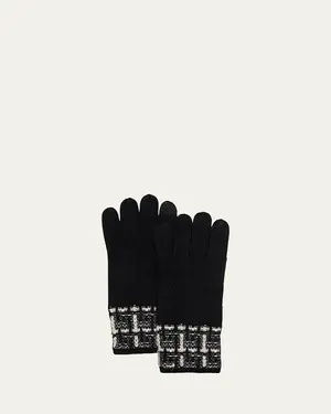 Gorski Cashmere Knit Gloves - Black/ivor