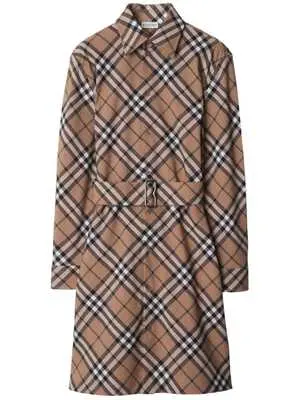 Burberry Check Wool-blend Chemisier Dress - Beige