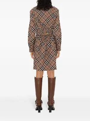 Burberry Check Wool-blend Chemisier Dress - Beige