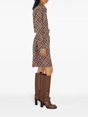 Burberry Check Wool-blend Chemisier Dress - Beige