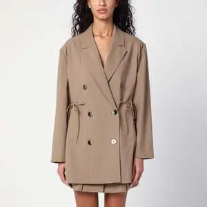 GANNI Double Breasted Overcoat Brown Mélange Jacket