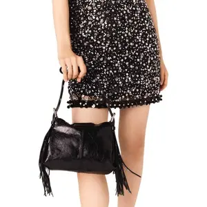Maje Miss M Mini Cracked Leather Bag - Black