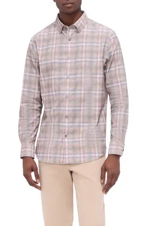 Bugatchi Karl Shaped Fit Windowpane Check Stretch Button-up Shirt