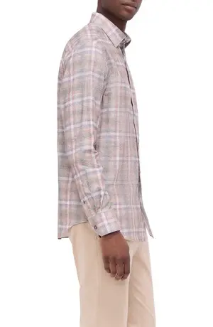 Bugatchi Karl Shaped Fit Windowpane Check Stretch Button-up Shirt