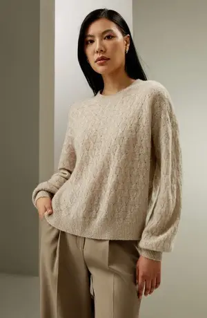 Lilysilk Silk-cashmere Blend Sweater With Twisted Pattern - Beige
