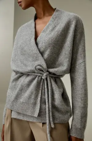 Lilysilk Lounge Wrap Knit Cardigan - Mixed Gray
