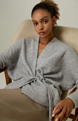 Lilysilk Lounge Wrap Knit Cardigan - Mixed Gray