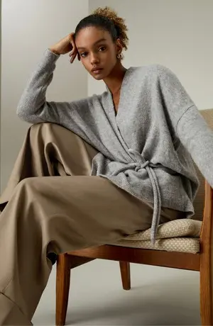 Lilysilk Lounge Wrap Knit Cardigan - Mixed Gray