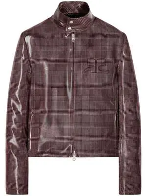 COURREGES Shaded-logo Patent Biker Jacket - Brown