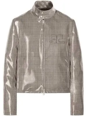 COURREGES Shaded-logo Patent Biker Jacket