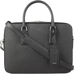 Sandro SANDRO Saffiano Patterned Reconstituted Leather Briefcase Black