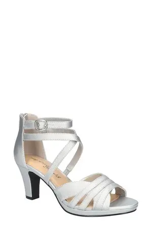 EASY WORKS BY EASY STREET Crissa Strappy Block Heel Sandal - Silver Satin