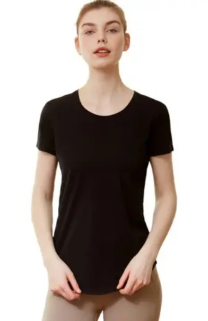 REBODY Essentials Scooped Hem Short Sleeve Top - Black