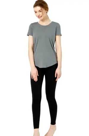 REBODY Essentials Scooped Hem Short Sleeve Top - Stone Olive
