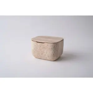 ANDJACOB DECOR Less Is More Square Container - Travertine Marble