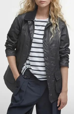 Barbour Beadnell Water Resistant Waxed Cotton Jacket - Black