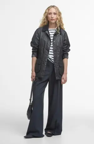 Barbour Beadnell Water Resistant Waxed Cotton Jacket - Black