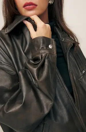 REFORMATION Veda Marco Oversized Leather Bomber Jacket