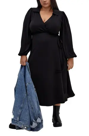 City Chic Arizona Long Sleeve Wrap Dress