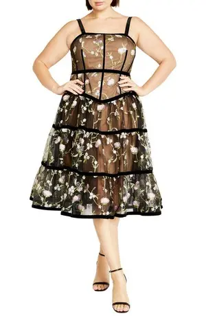 City Chic Floral Embroidery A-line Dress - Splendour