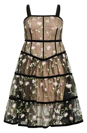 City Chic Floral Embroidery A-line Dress