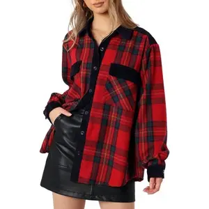 PETAL & PUP Lucille Corduroy-trimmed Plaid Shacket - Red/ Navy