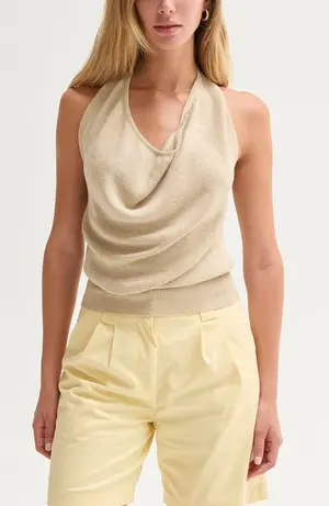 CRESCENT Cowl Neck Halter Knit Top - Oatmeal