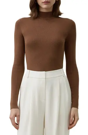 Lilysilk Essential Cashmere Blend Ribbed Mock Neck Top - Henna