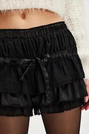 Free People Camille Ruffle Shorts - Black
