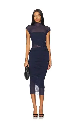 SEROYA Tabitha Mesh Ruched Midi Dress - Navy