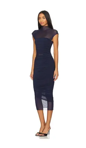 SEROYA Tabitha Mesh Ruched Midi Dress - Navy