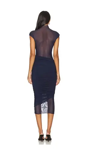 SEROYA Tabitha Mesh Ruched Midi Dress - Navy