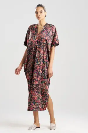 Natori Granada V-neck Caftan - Black / Floral / Multicolor