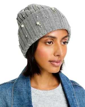 Aqua Embellished Cuff Beanie Gray