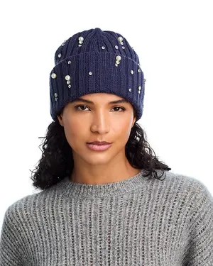 Aqua Embellished Cuff Beanie Navy