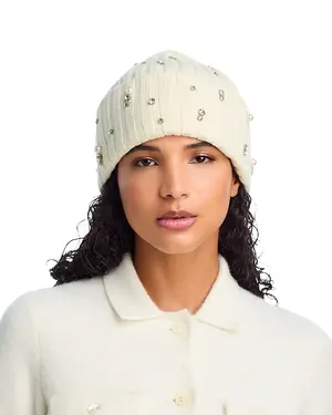Aqua Embellished Cuff Beanie Off White