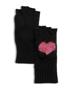 Aqua Exclusive Heart Pop Top Mittens - Black/pink