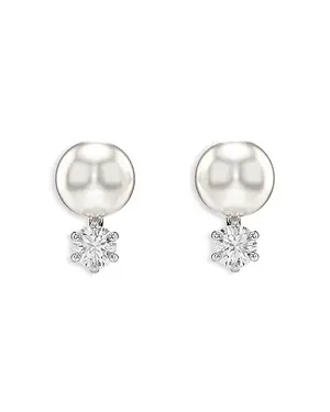 SWAROVSKI Matrix Crystal & Imitation Pearl Stud Earrings - Silver
