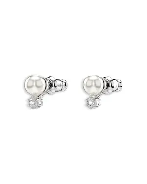 SWAROVSKI Matrix Crystal & Imitation Pearl Stud Earrings - Silver