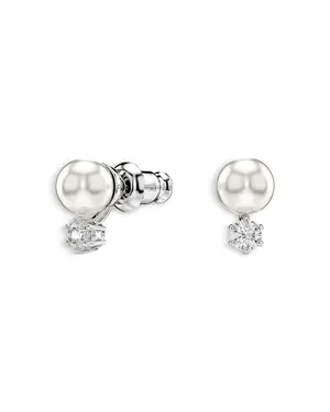 SWAROVSKI Matrix Crystal & Imitation Pearl Stud Earrings - Silver