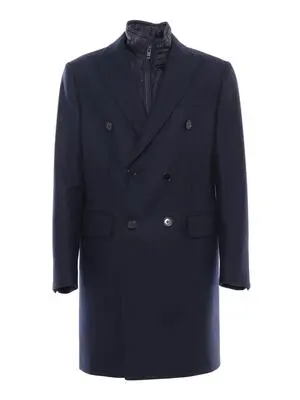 FAY Double-Breasted Coat With Waistcoat - Blue