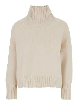 Soft Goat Cashmere Ribbed Turtleneck Sweater - Beige