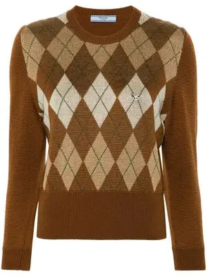 Prada Prada Argyle Virgin Wool Sweater Tabacco
