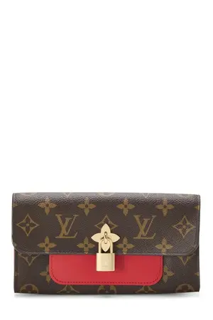 LOUIS VUITTON Monogram Canvas Flower Lock Wallet - Red